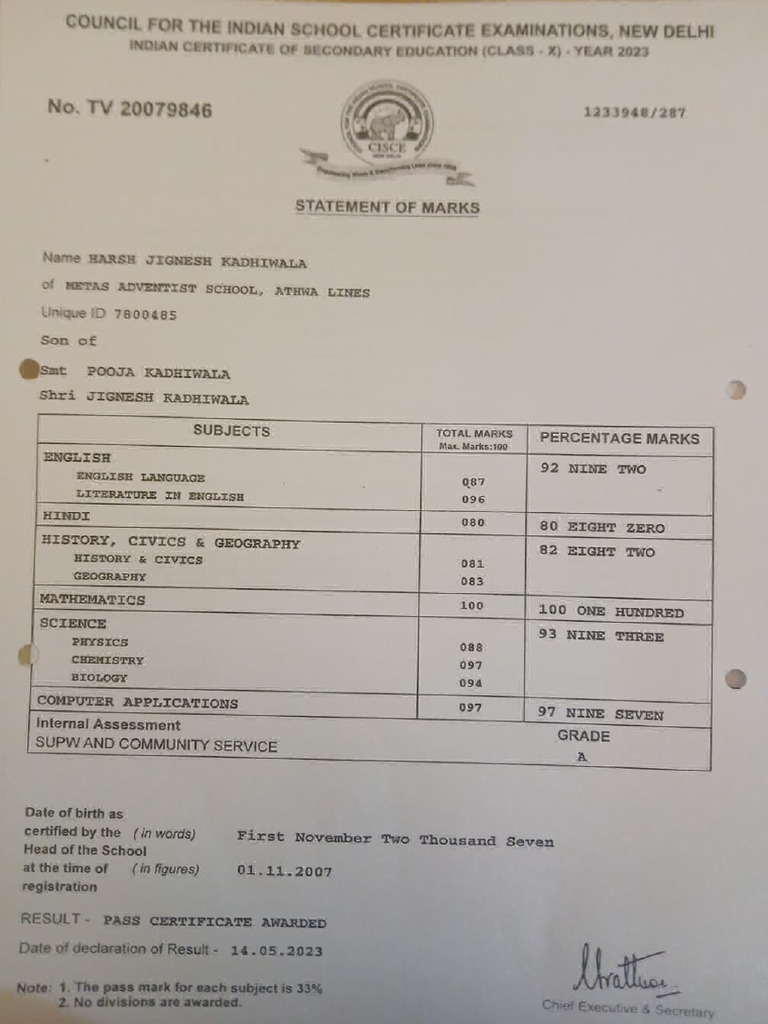 Class x Certificate | PDF | Educational Stages | Qualifications