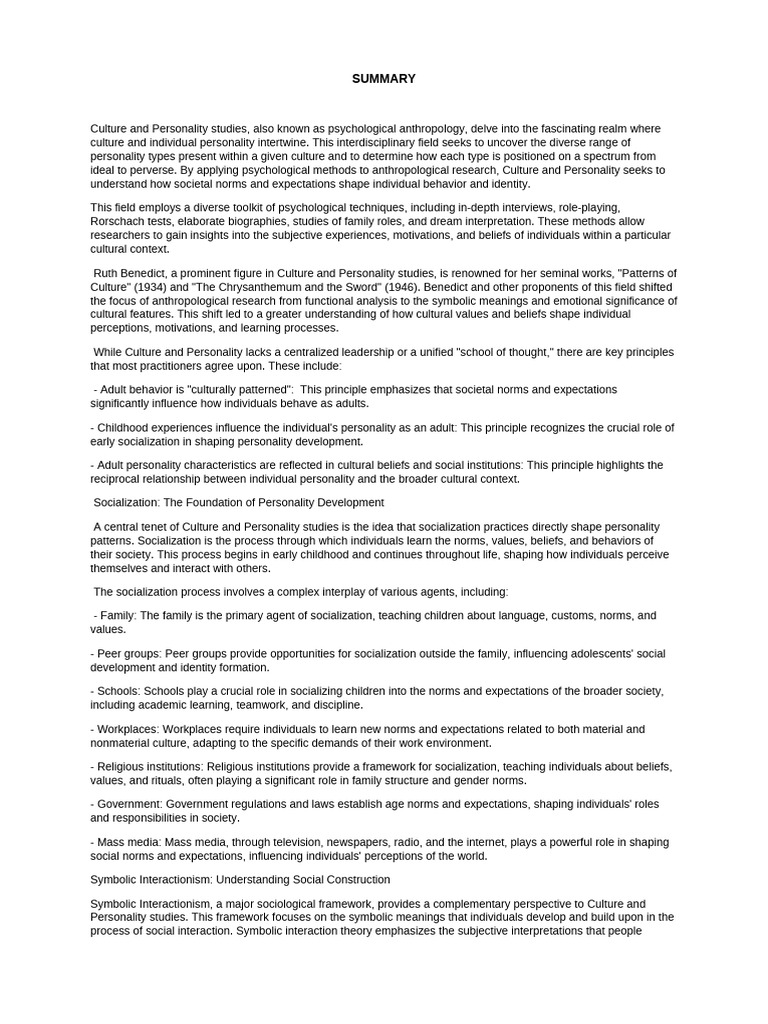 Culture and Personality Studies Explained | PDF | Socialization ...