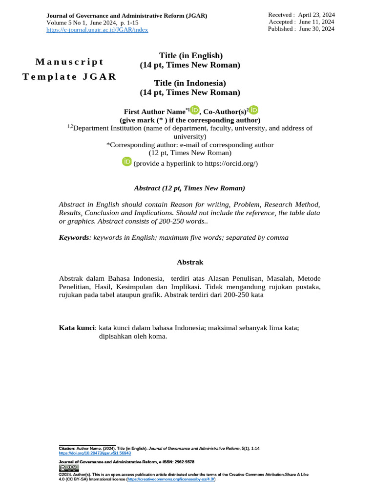 Layout Manuscript Template JGAR 2024 | PDF | Inquiry | Science