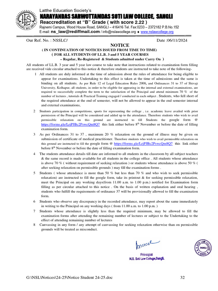 Exam Form Notice For LLB | PDF | Legal Education