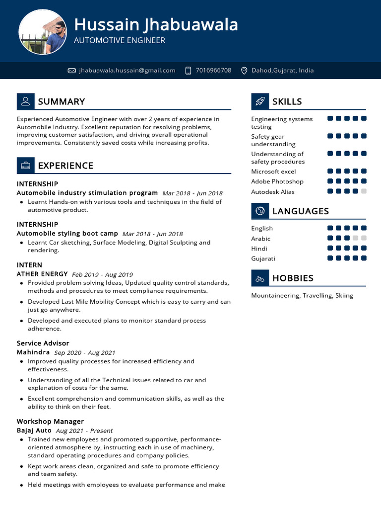 hussain jhabua cv23 | PDF | Car | Automotive Industry