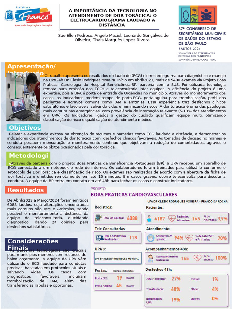 Cosems - Poster A Import Ncia Da Tecnologia No Atendimento de Dor Torácica o Eletrocardiograma ...