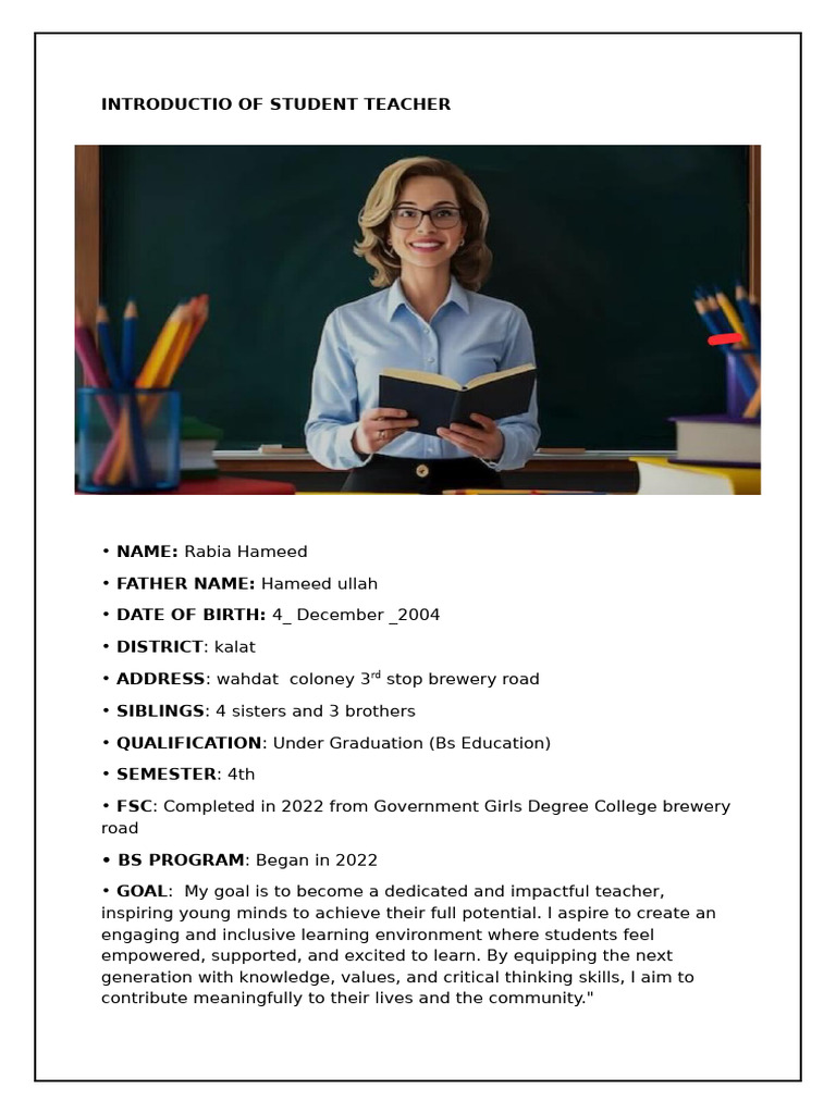 Introductio of Student Teacher | PDF | Social Science | Wellness