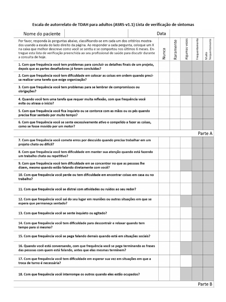 ESCALA DE AUTORRELATO DE TDAH PARA ADULTOS (ASRS-v1.1) | PDF