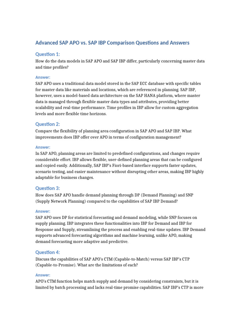 SAP APO Vs IBP Comparison Questions and Answers | PDF | Microsoft Excel | Computing