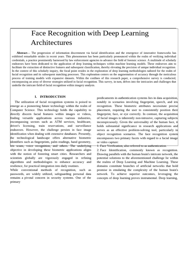 Face Recognition With Deep Learning Architectures | PDF | Deep Learning | Artificial Neural Network