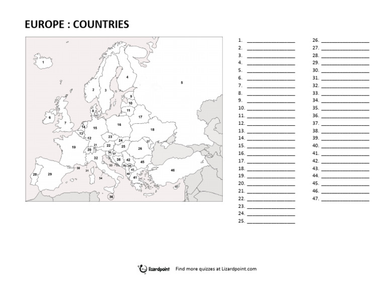 Europe Countries Numbered Blank | PDF