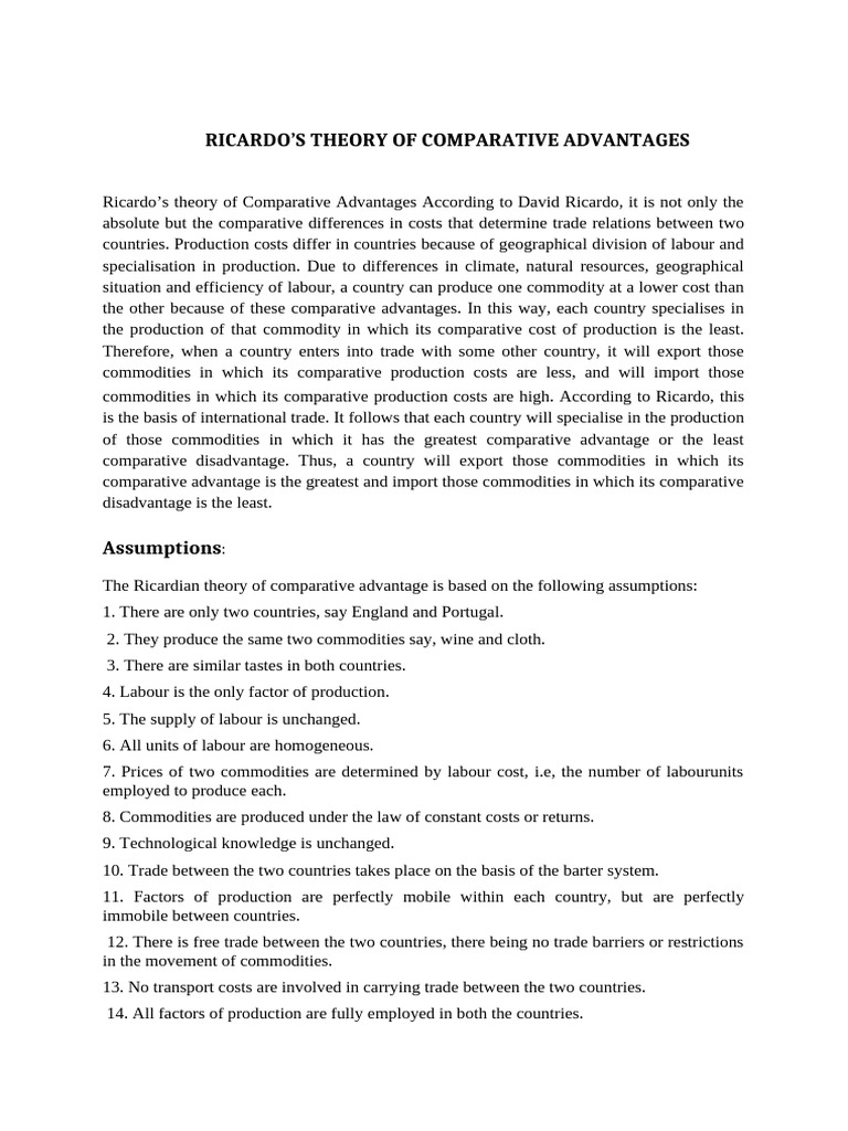 Ricardo’s Theory of Comparative Advantages | PDF | Comparative Advantage | Economies