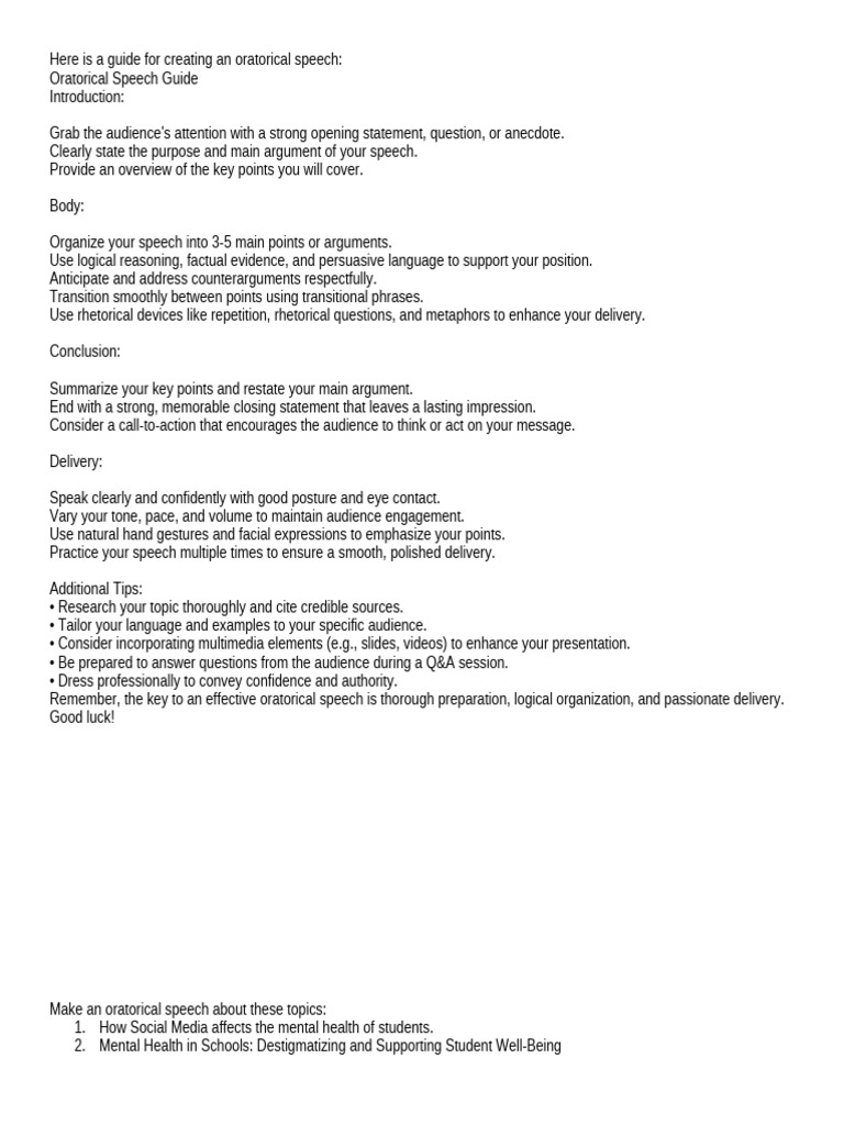 Oratorical Speech Creation Guide | PDF | Wellness