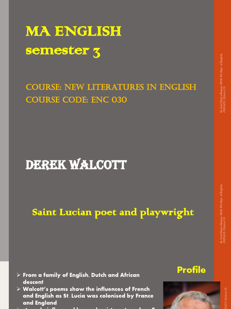DR Syed Hajira Begum - Select Poems of Derek Walcott | PDF | Social ...