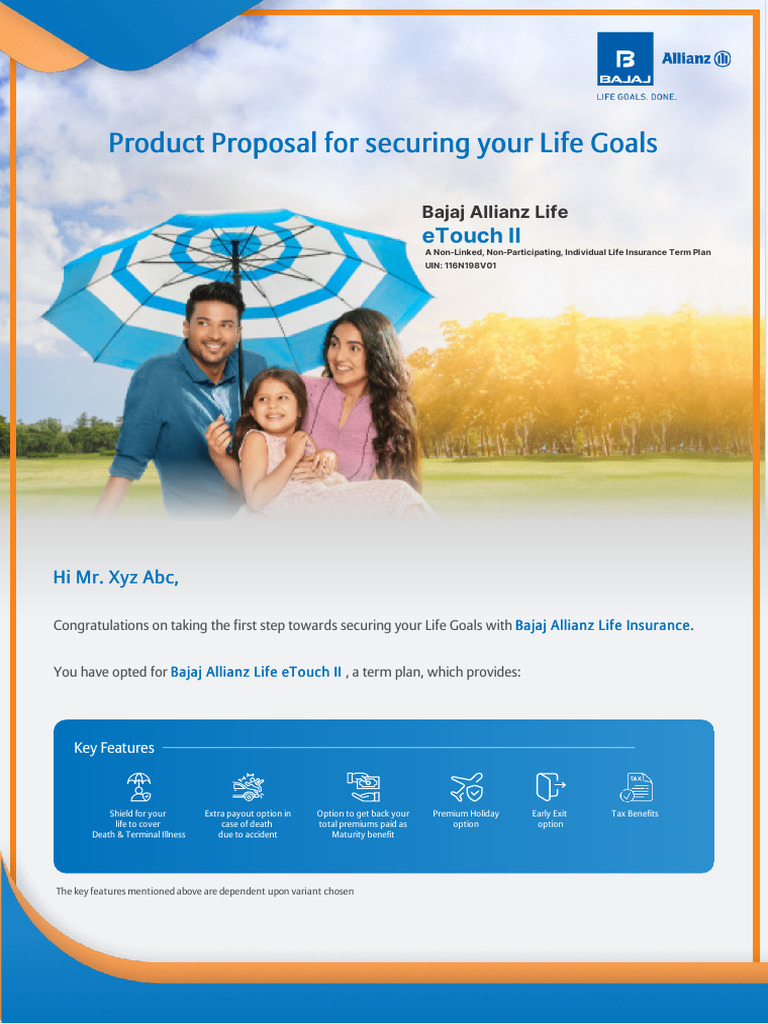 Product Proposal For Securing Your Life Goals Product Proposal For ...