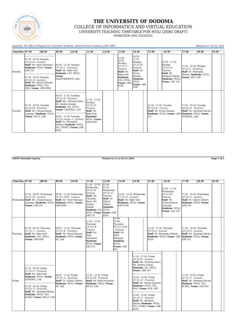 MTA2 - Teaching - Timetable2024 11 02 081152 | PDF | Computer Engineering | System Software