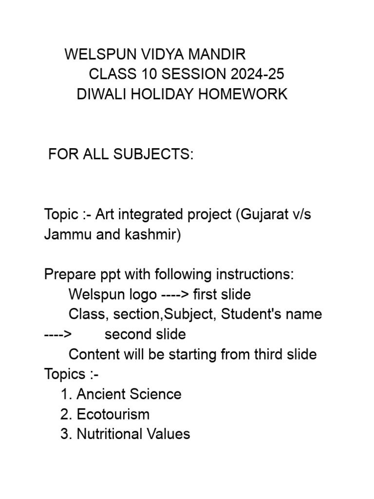 Diwali Holiday Homework-1 | PDF