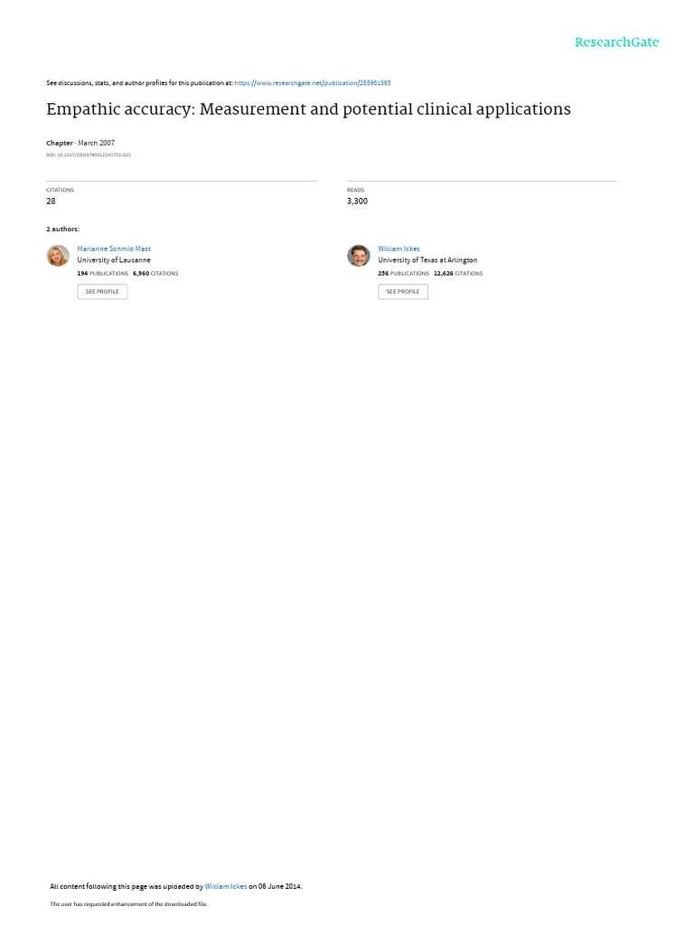 Empathic Accuracy Measurement and Potential Clinical Applications | PDF ...