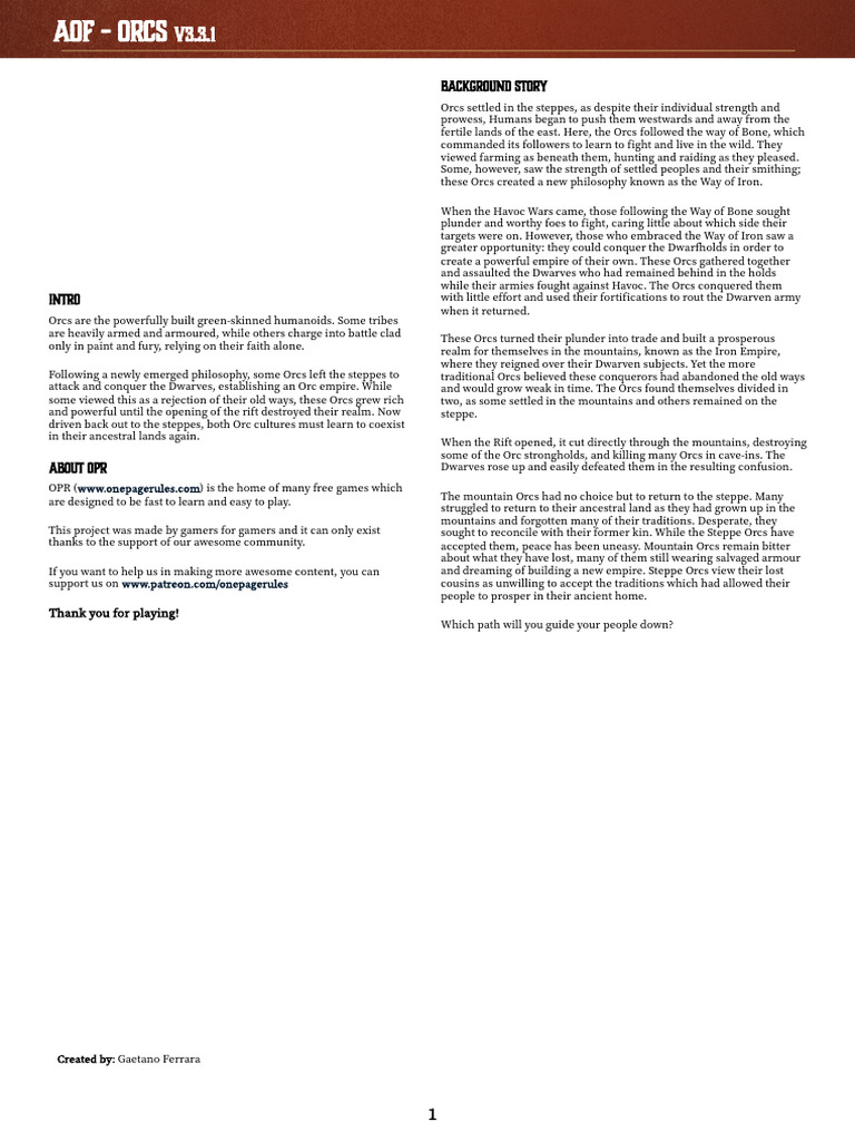 AOF - Orcs 3.3.1 | PDF | Dwarf (Dungeons & Dragons) | Spear