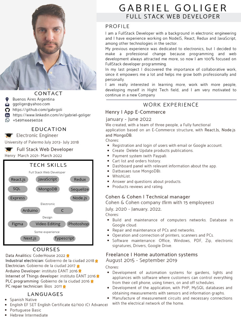 CV Gabriel Golioger FULL STACK DEVELOPER (English) - 2 | PDF | Computer Science | Software