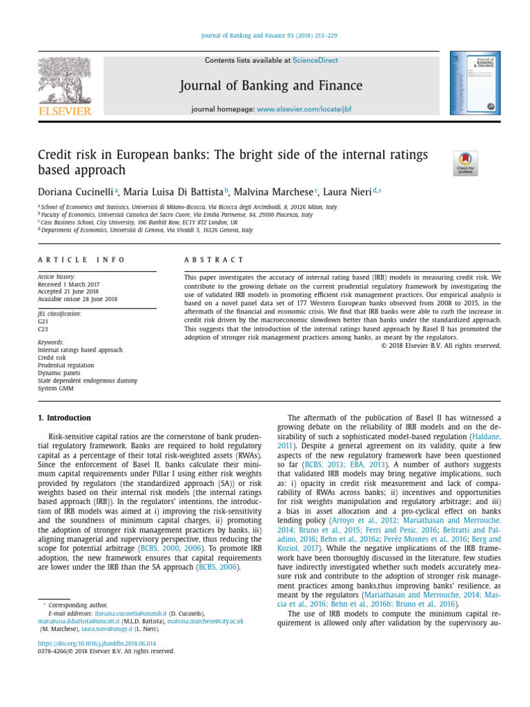Credit Risk in European Banks - The Bright Side of The Internal Ratings Based Approach | PDF ...