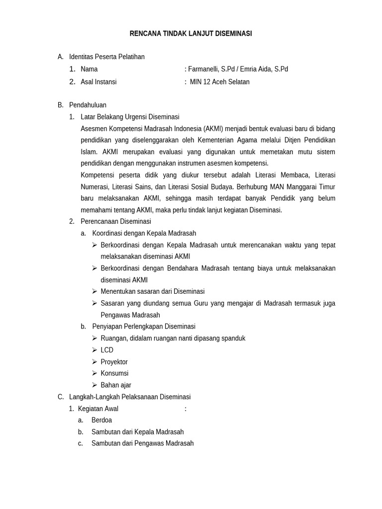 Contoh RTL Diseminasi | PDF | Karier & Perkembangan