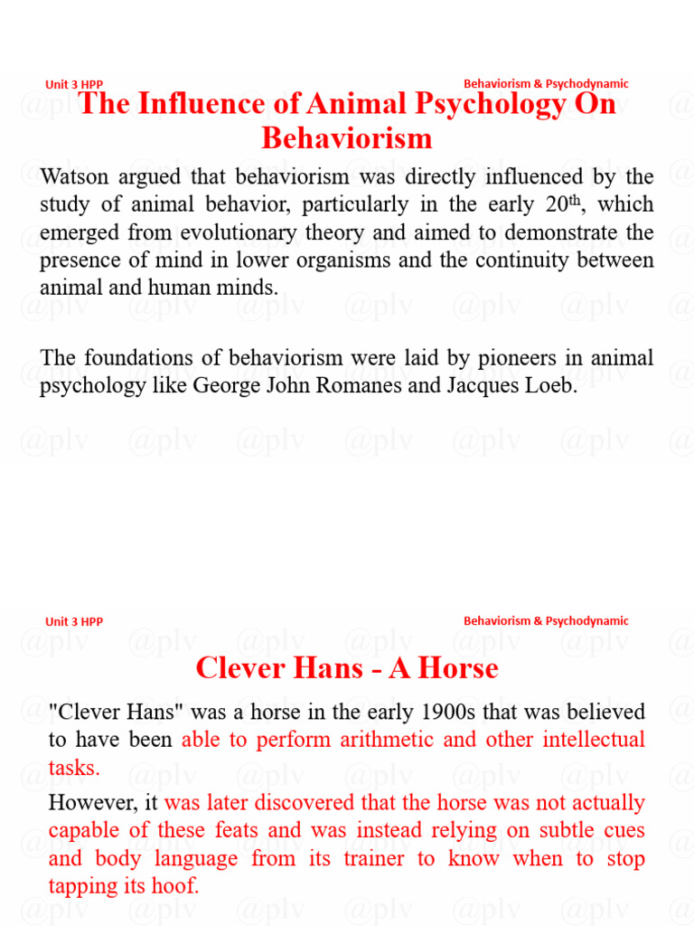 HPP3 Behaviourism & Psychodynamic | PDF | Behaviorism | Psychology