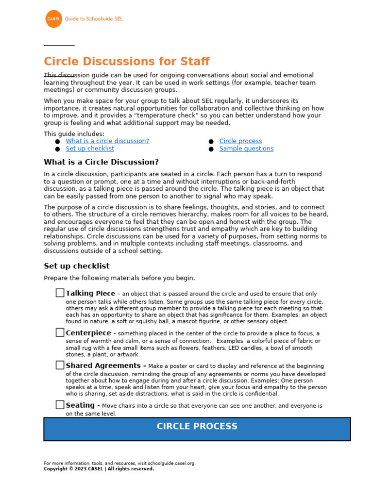 Staff Circle Discussion Guide for SEL | PDF | Cognitive Science ...