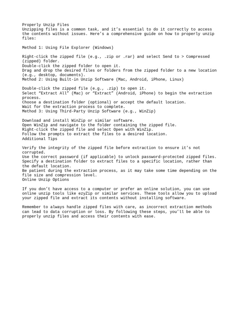 HOW TO Properly Unzip Files | PDF