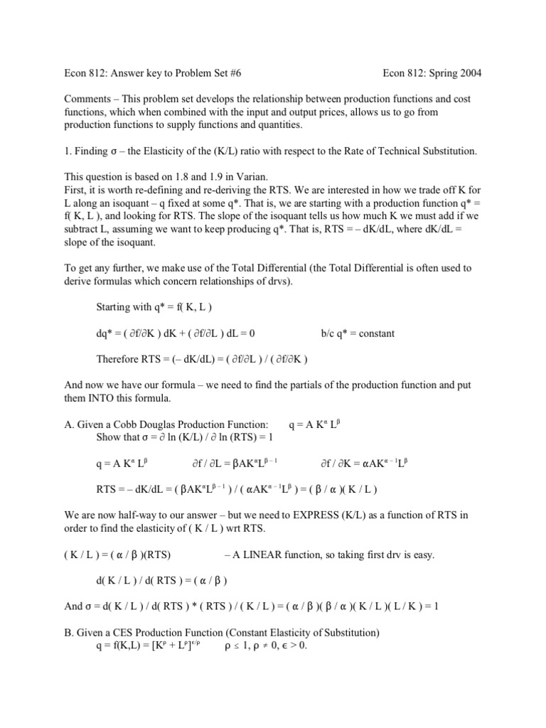 Econ 812 Ans 06 | PDF | Production Function | Production And Manufacturing