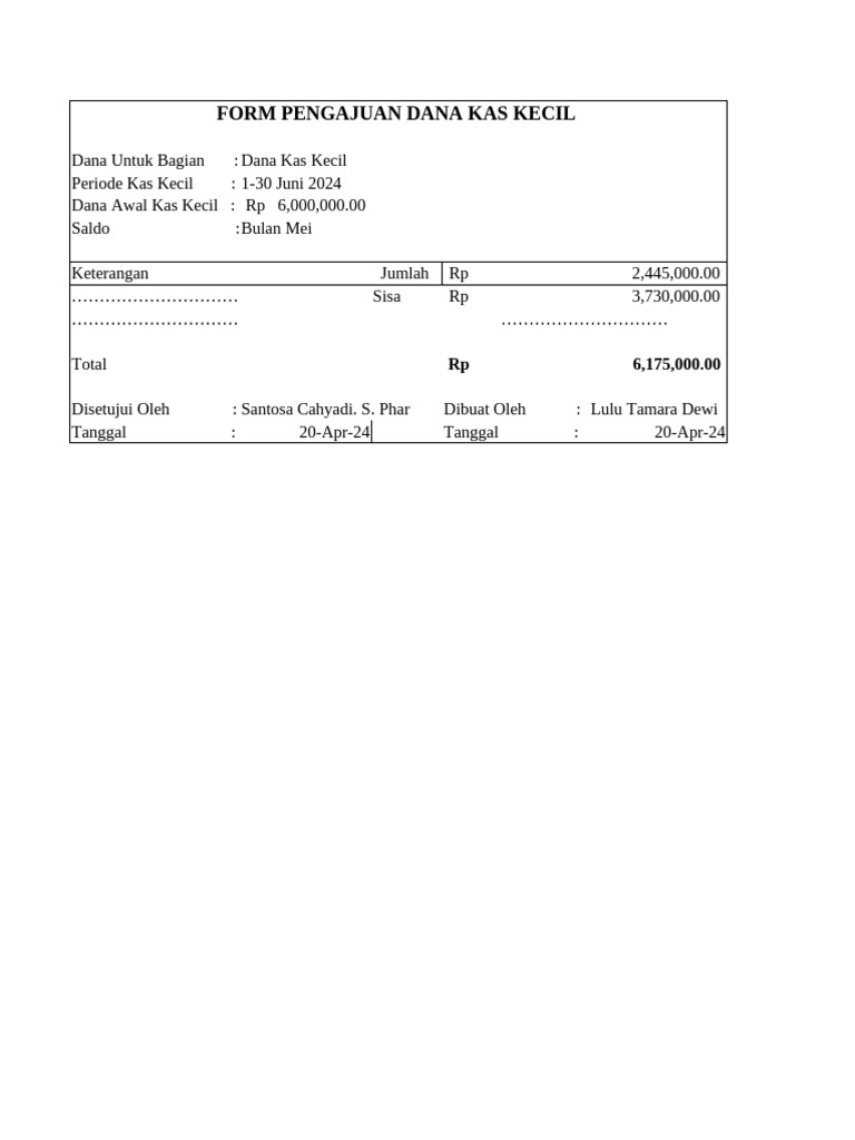 Form Dan Dana Kas Kecil | PDF