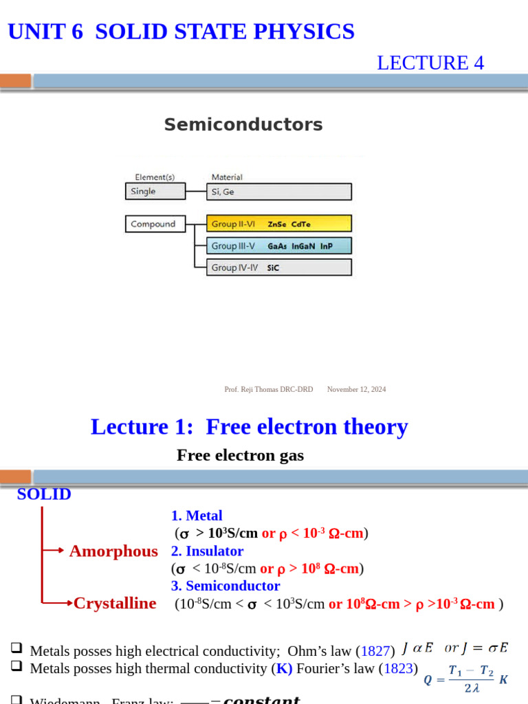 Unit5 Lecture4 | PDF | Electrical Resistivity And Conductivity | Electron