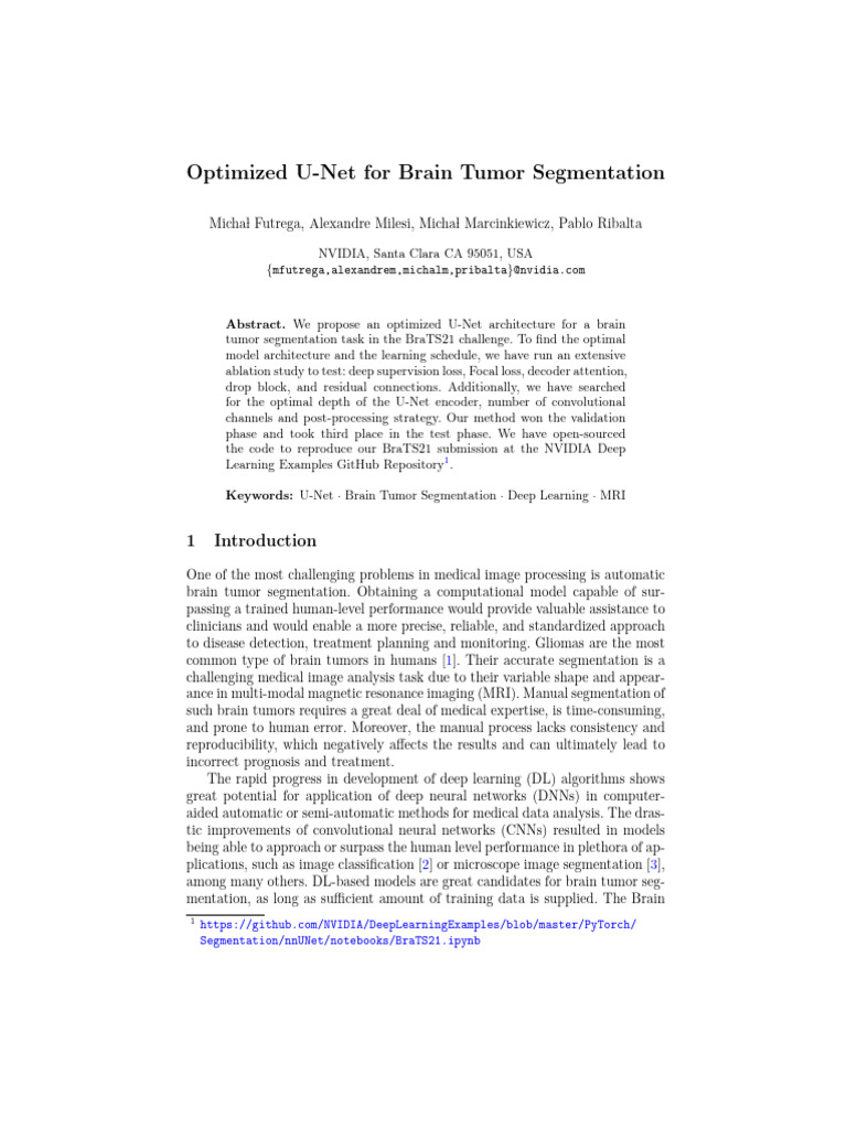 Optimized U Net For Brain Tumor Segmentation Pdf Image Segmentation Deep Learning