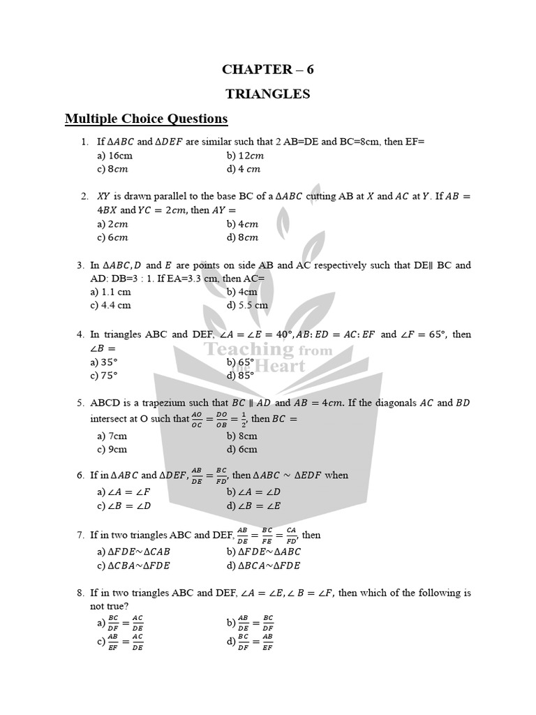 6-Triangles Multiple Choice Qstns 11-11-2024 | PDF | Elementary ...