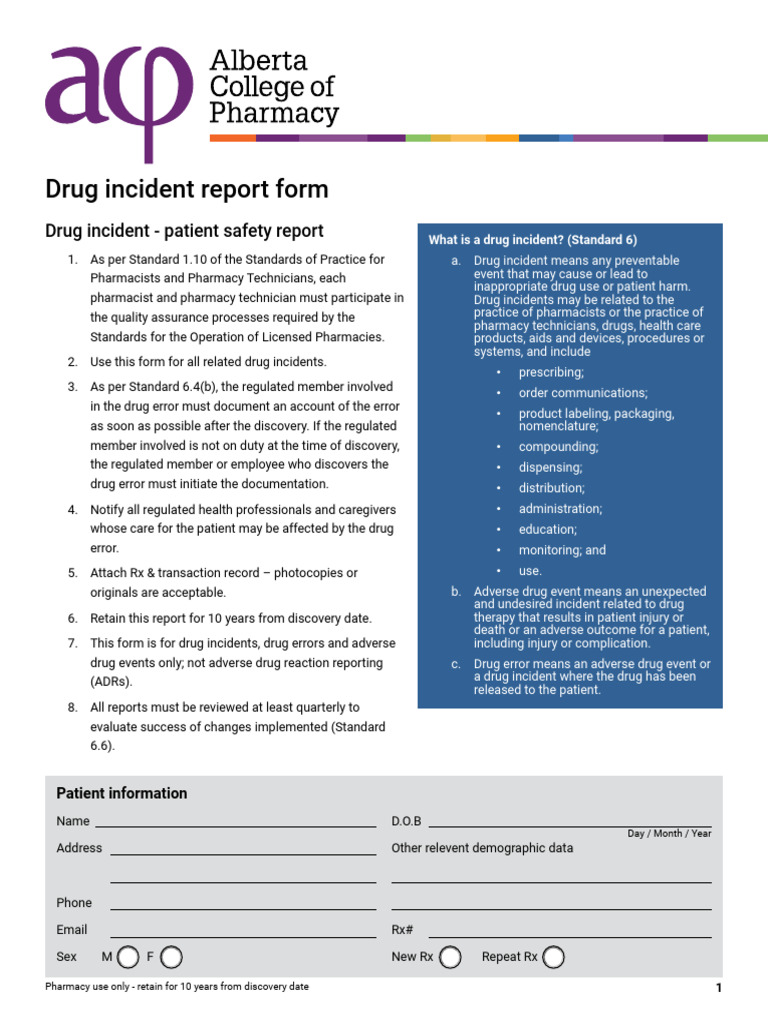 Drug Incident Report Form for Pharmacies | PDF | Pharmacy | Pharmacist