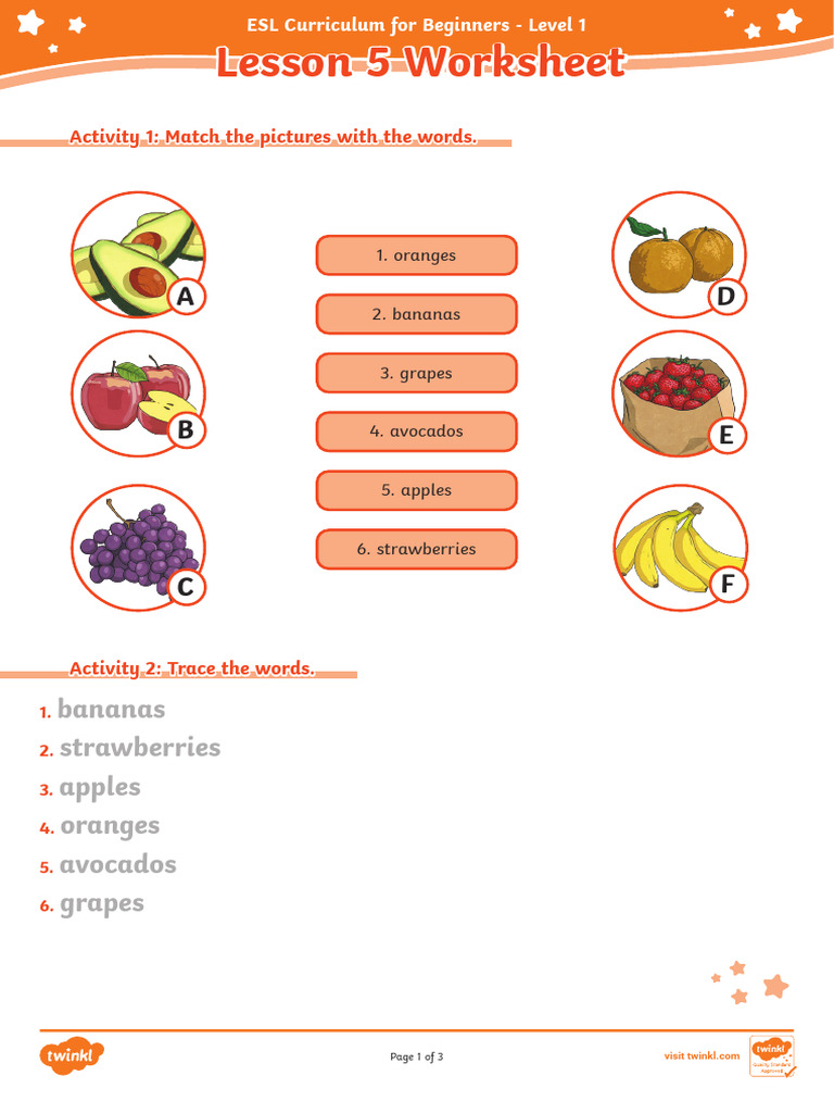 T 1669304210 Esl Curriculum For Beginners Lesson 5 Worksheet - Ver - 1 ...