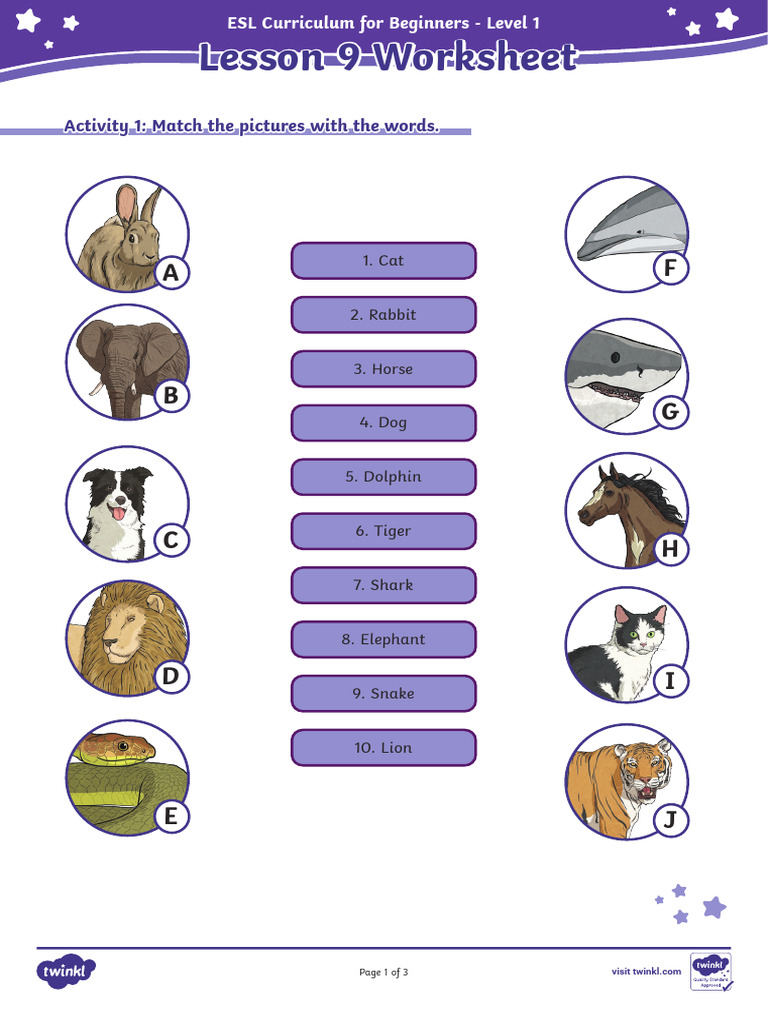 T e 1669973229 Esl Curriculum For Beginners Lesson 9 Worksheet Ver 3 | PDF | Organisms