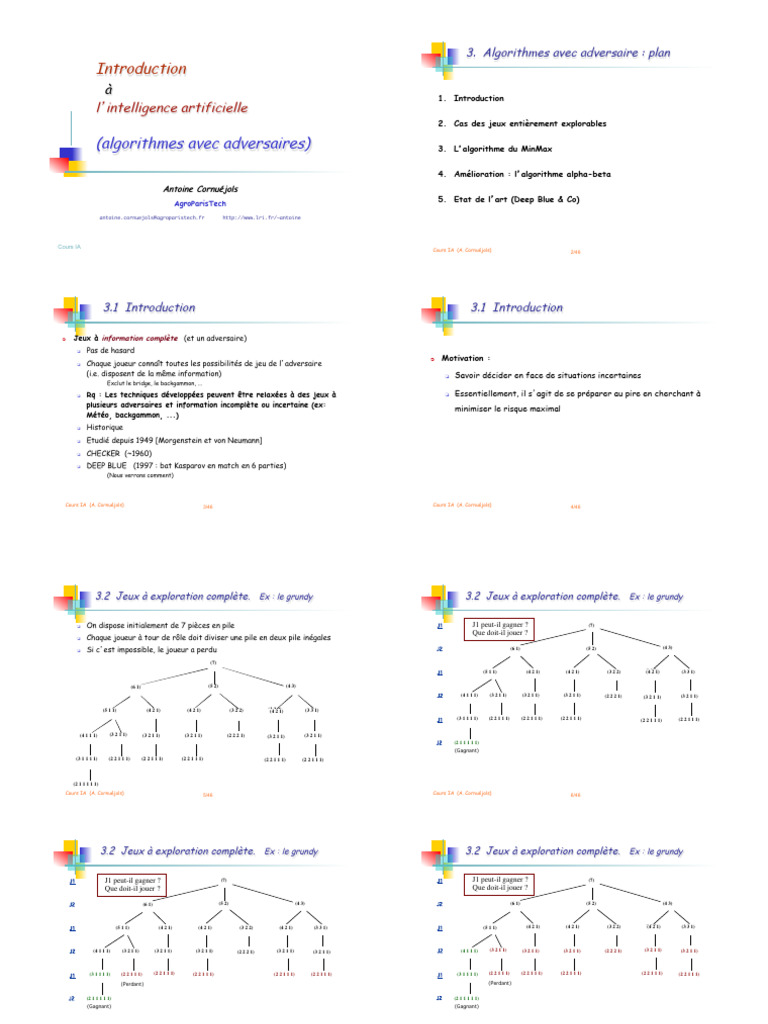 Algorithmes D Ia Pour Jeux Adversaires Pdf Intelligence