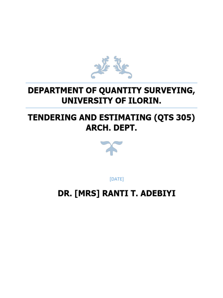 Tendering and Estimating Course Outline | PDF | Specification (Technical Standard) | Architect