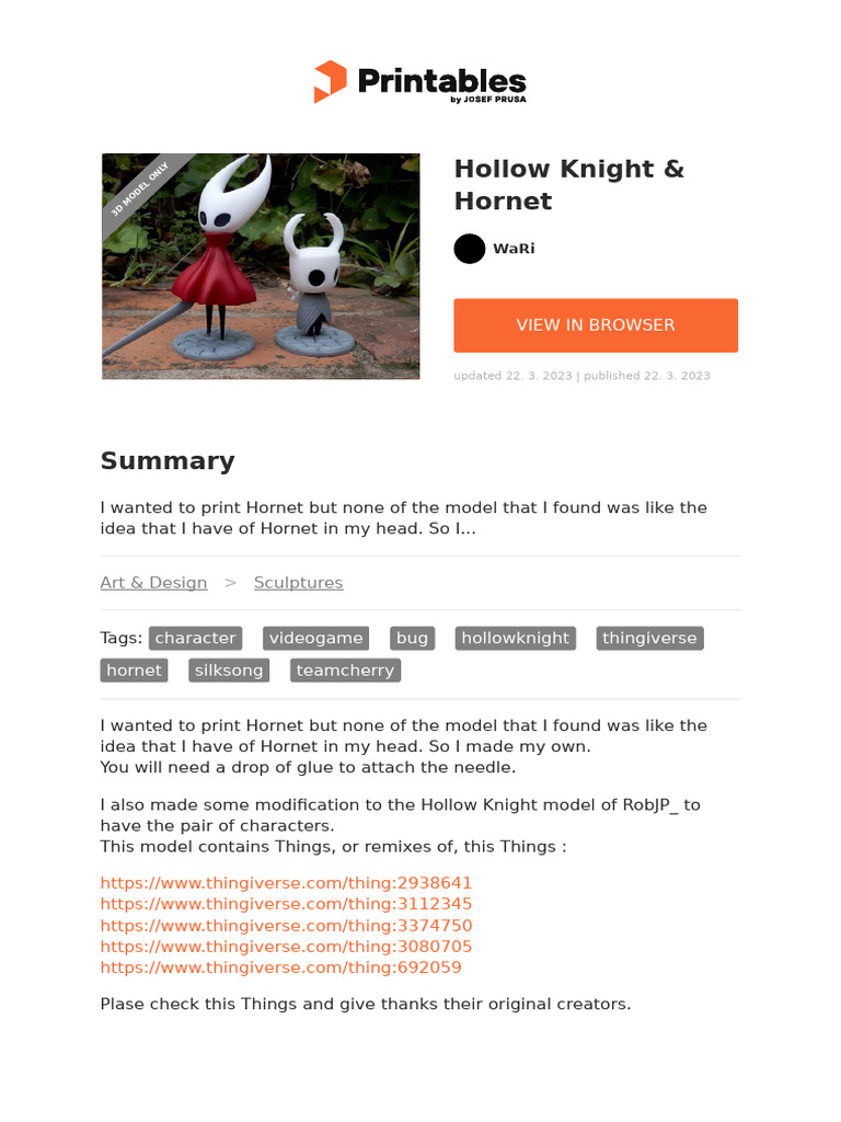 Hollow Knight & Hornet 3D Models | PDF | Intellectual Property Law ...