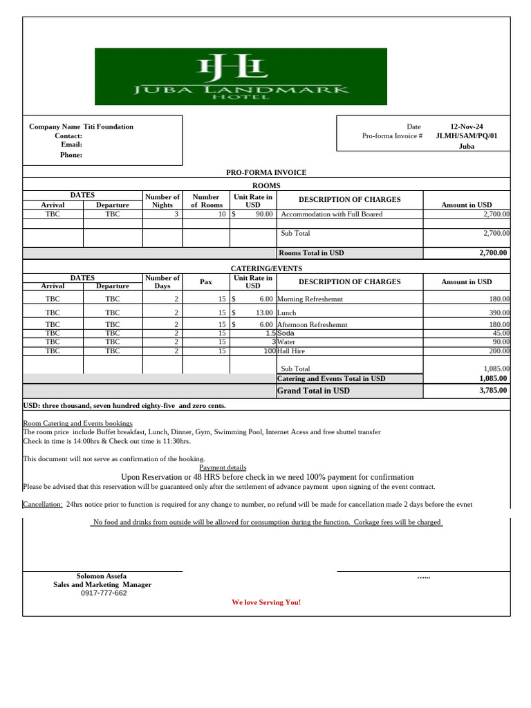 Room and Event Quotation | PDF