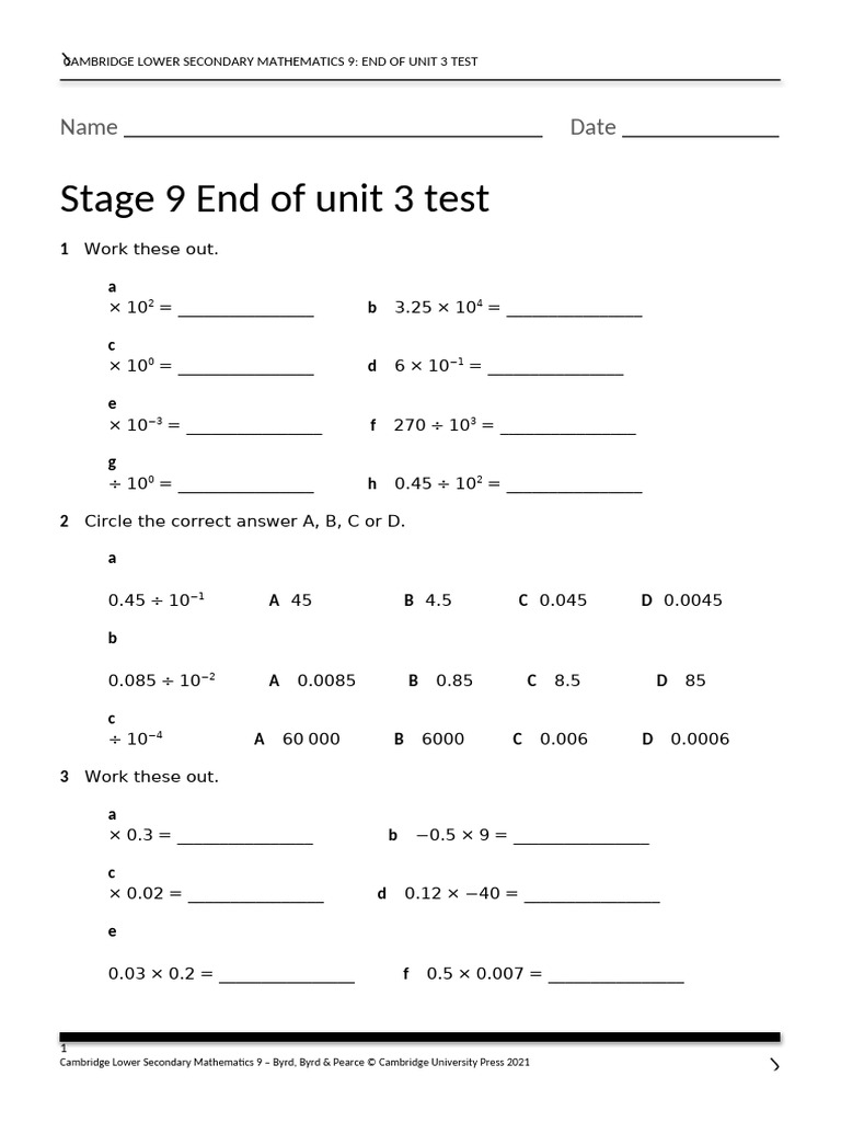 Unit 3 End-Of-Unit Test | PDF | Numbers | Elementary Mathematics