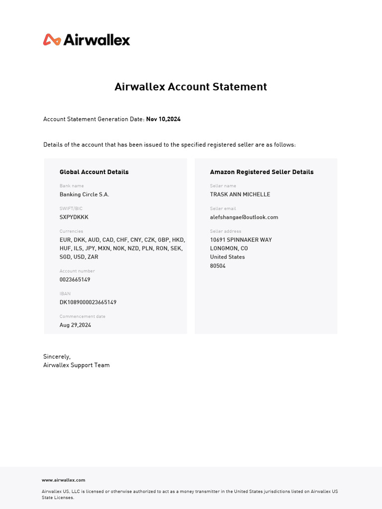 Airwallex Global Account Statement | PDF