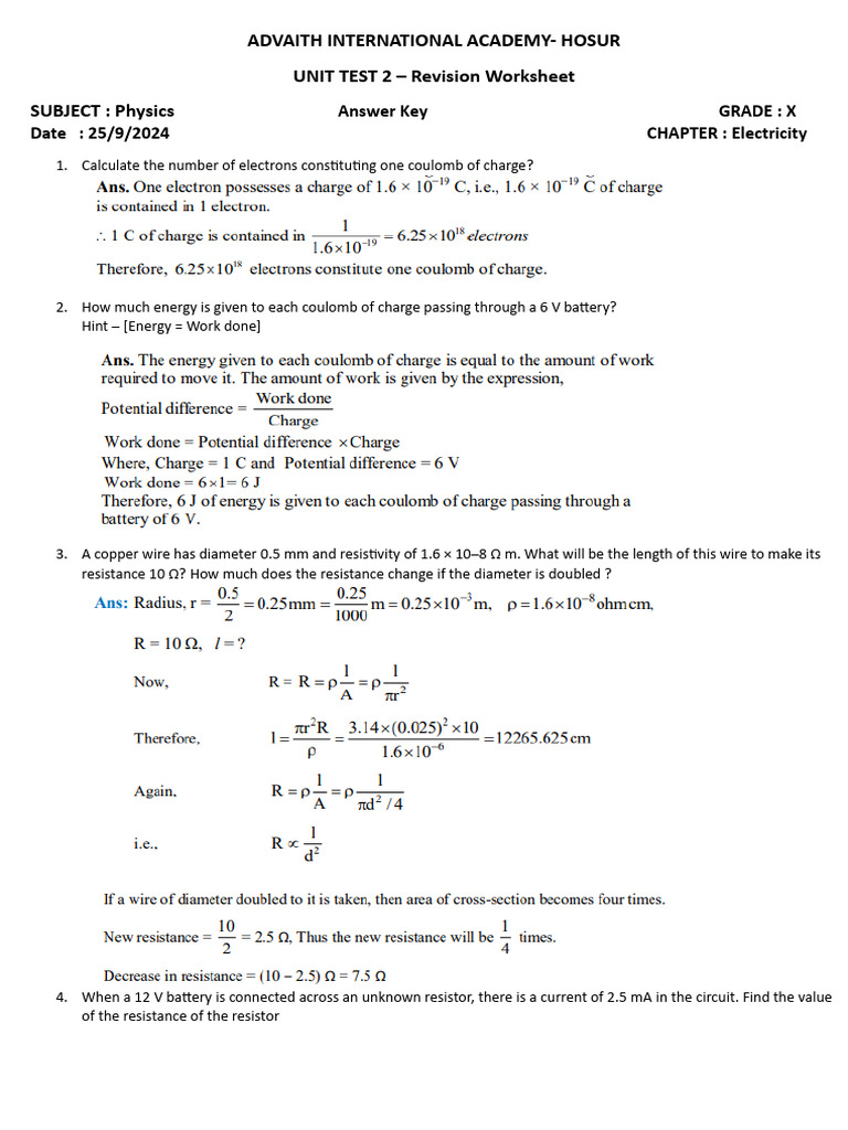 G10-UT 2-Revision Worksheet 1 - Answer Key | PDF | Teaching Methods & Materials