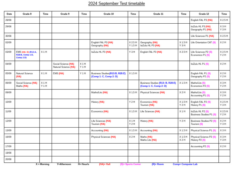 2024 September Test Timetable PDF | PDF