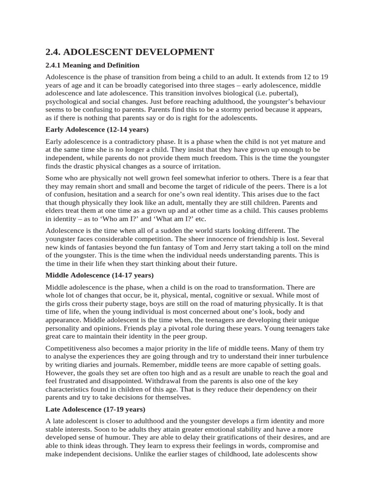 MSW - Adolescent Development | PDF | Adolescence | Self Concept