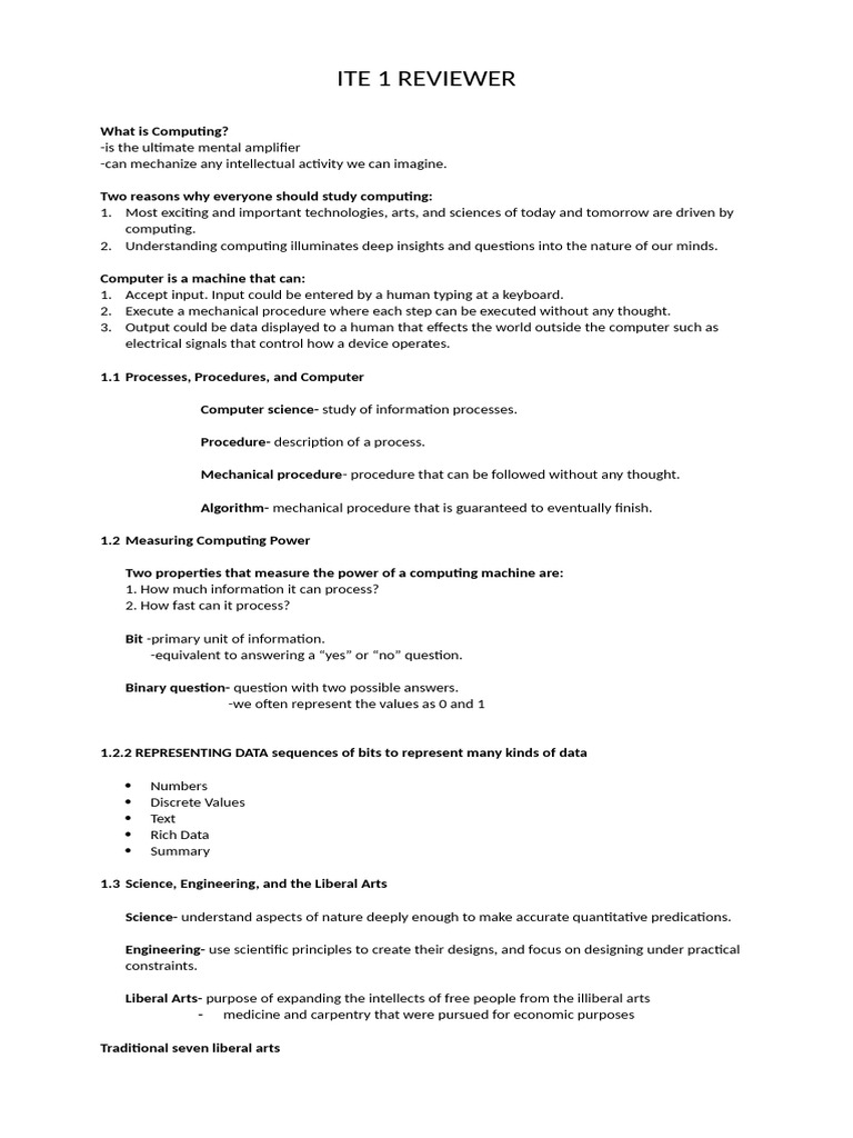 Ite 1 Reviewer | PDF | String (Computer Science) | Computer Program