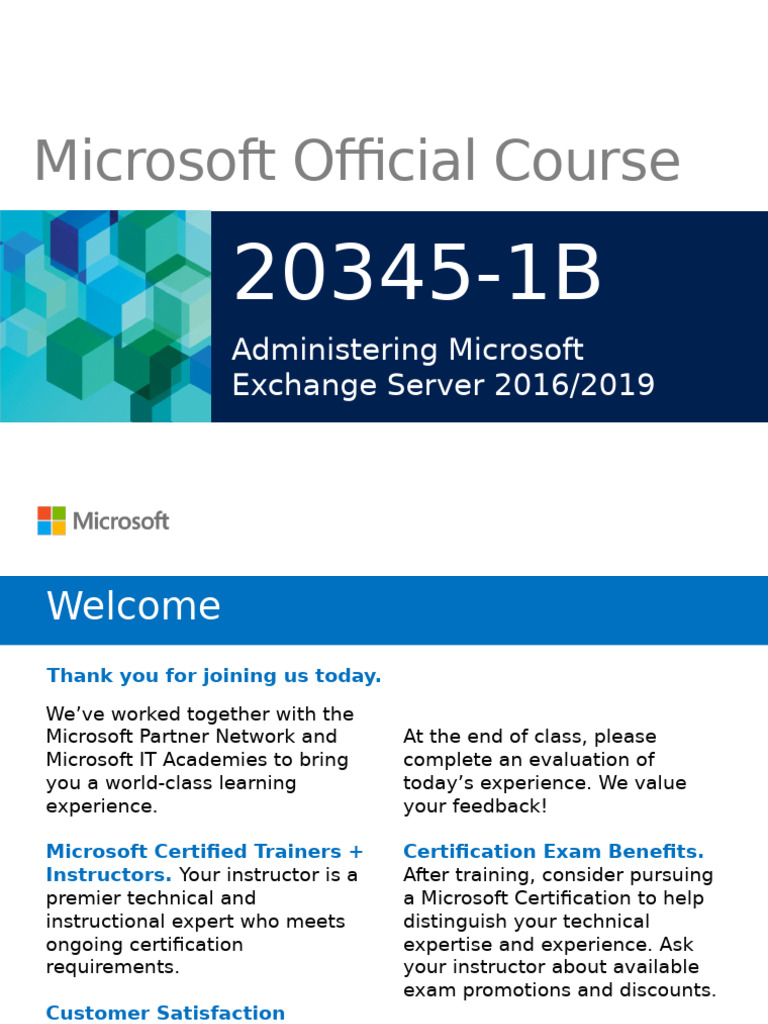 Microsoft Official Course: Administering Microsoft Exchange Server 2016/2019 | PDF | Microsoft ...
