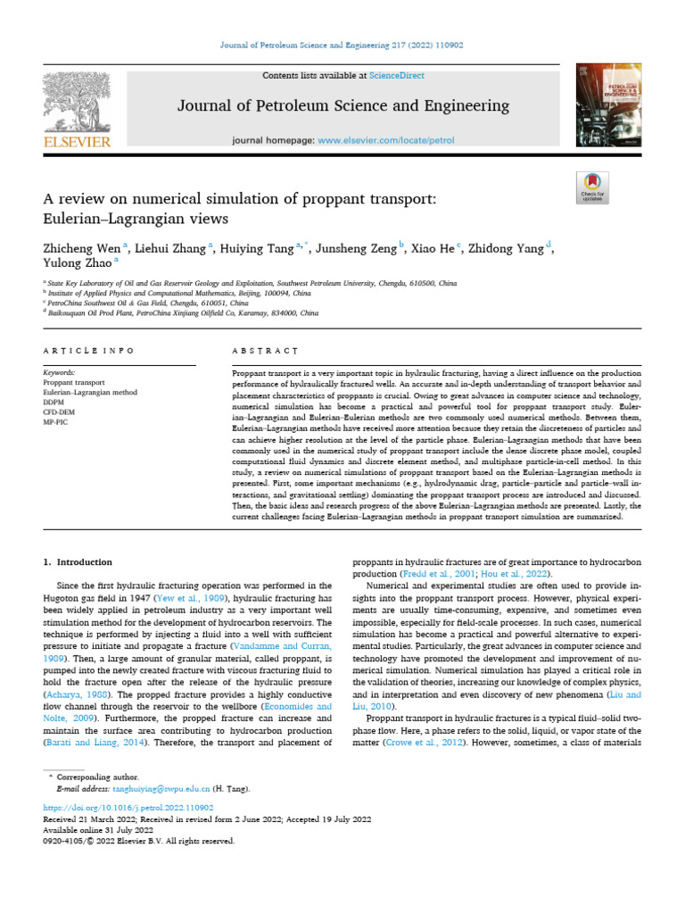 【需要精读】A review on numerical simulation of proppant transport Eulerian ... 【需要精读】A review on numerical simulation of proppant transport Eulerian ...
