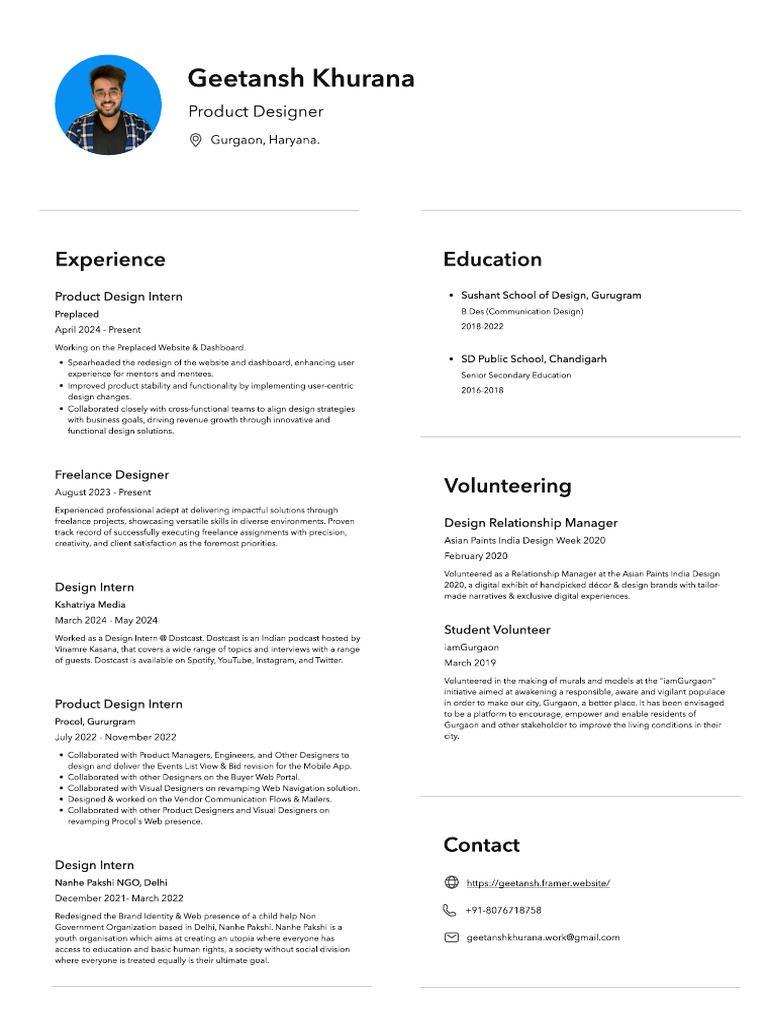 Geetansh Khurana: Product Designer Profile | PDF | Mentorship
