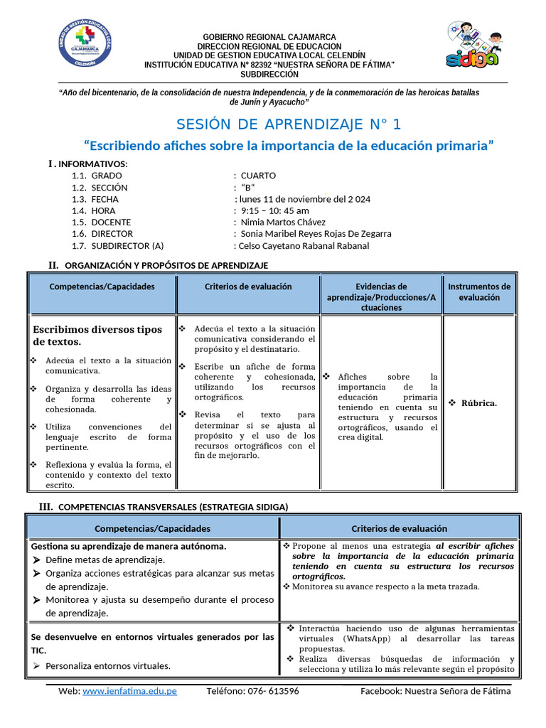 Sesión de Comu Escribimos Afiches Sobre La Importancia de La Educ Primaria Sem 34 11 Novi Grado ...
