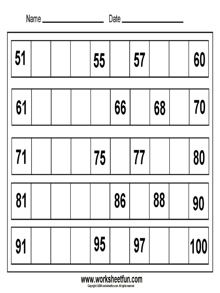 Numbers 51 100 Three | PDF