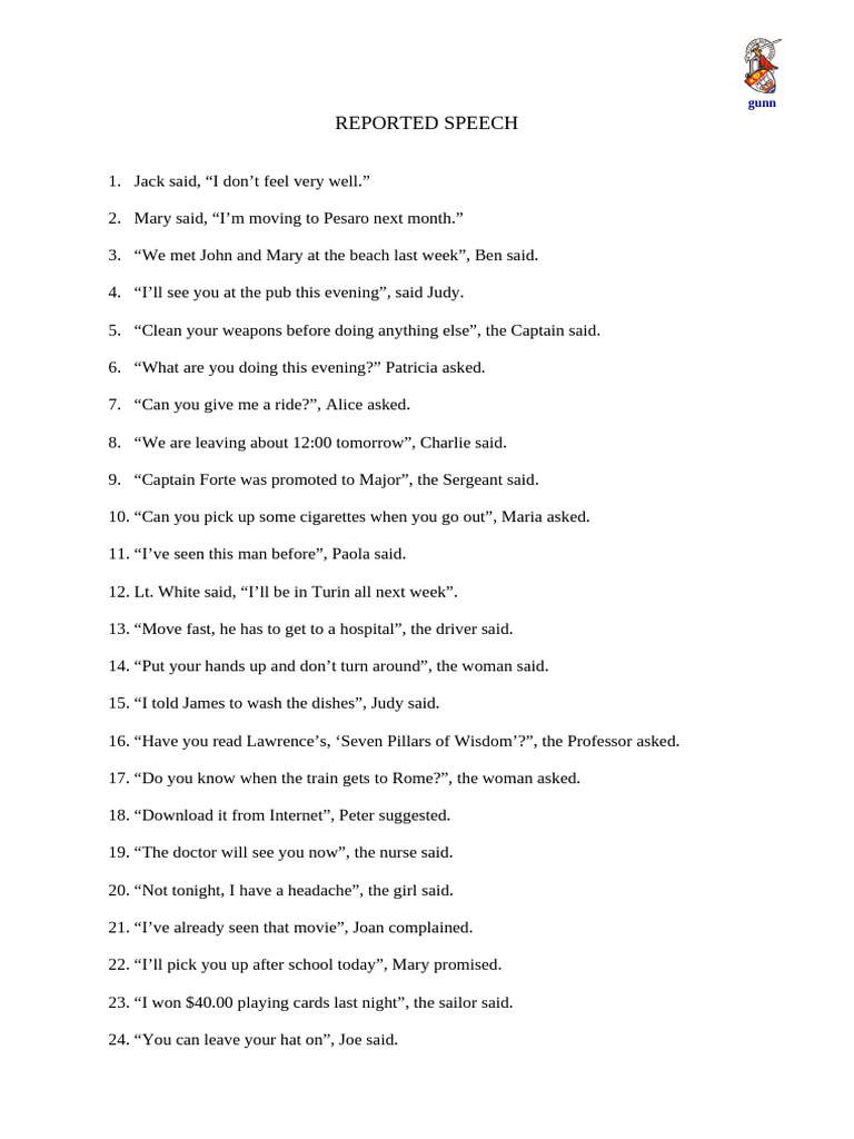 REPORTED SPEECH | PDF