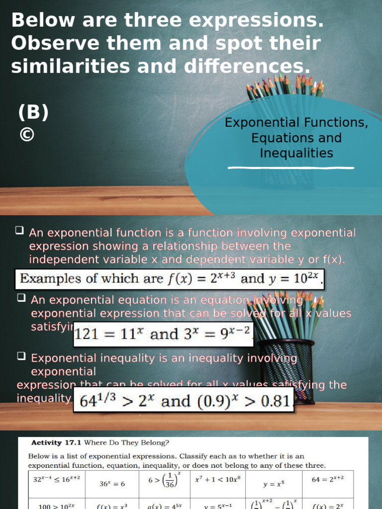 Exponential Functions, Equations and Inequalities | PDF | Teaching Methods & Materials